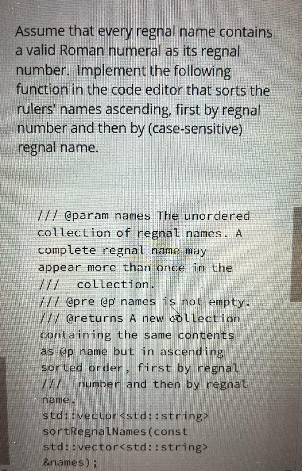 Solved Assume that every regnal name contains a valid Roman | Chegg.com