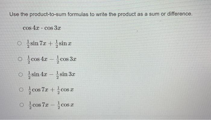 Solved Use the product-to-sum formulas to write the product | Chegg.com