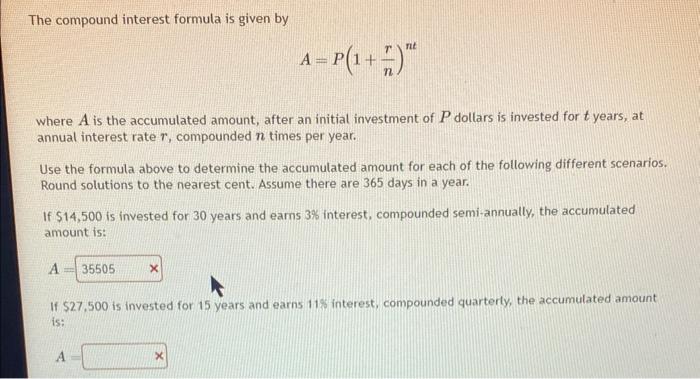 Solved The compound interest formula is given by A=P(1+nr)nt | Chegg.com