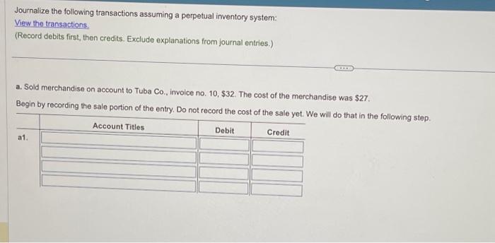 Solved Journalize the following transactions assuming a | Chegg.com