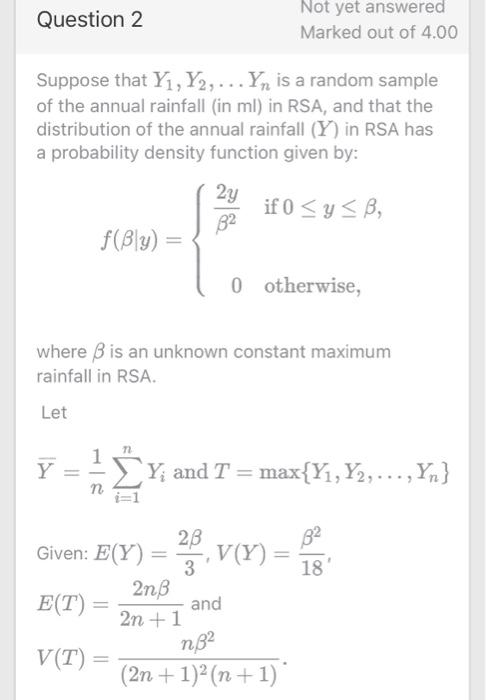 Solved Suppose that Y1,Y2,…Yn is a random sample of the | Chegg.com