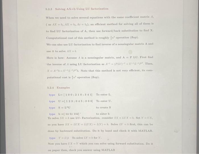 Solved \\( 5.2,3 \\) Solving AX \\( =b \\) Using LU | Chegg.com