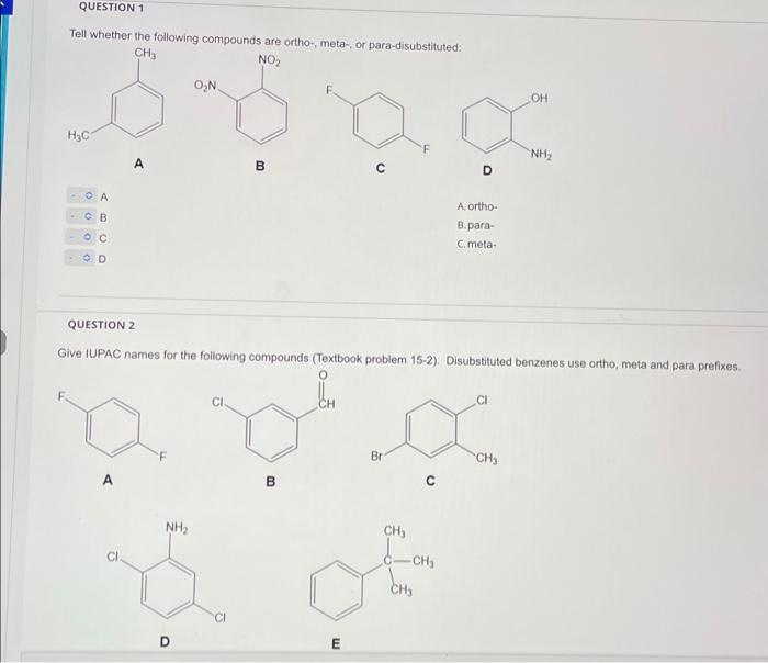 Solved Tell whether the following compounds are ortho-, | Chegg.com