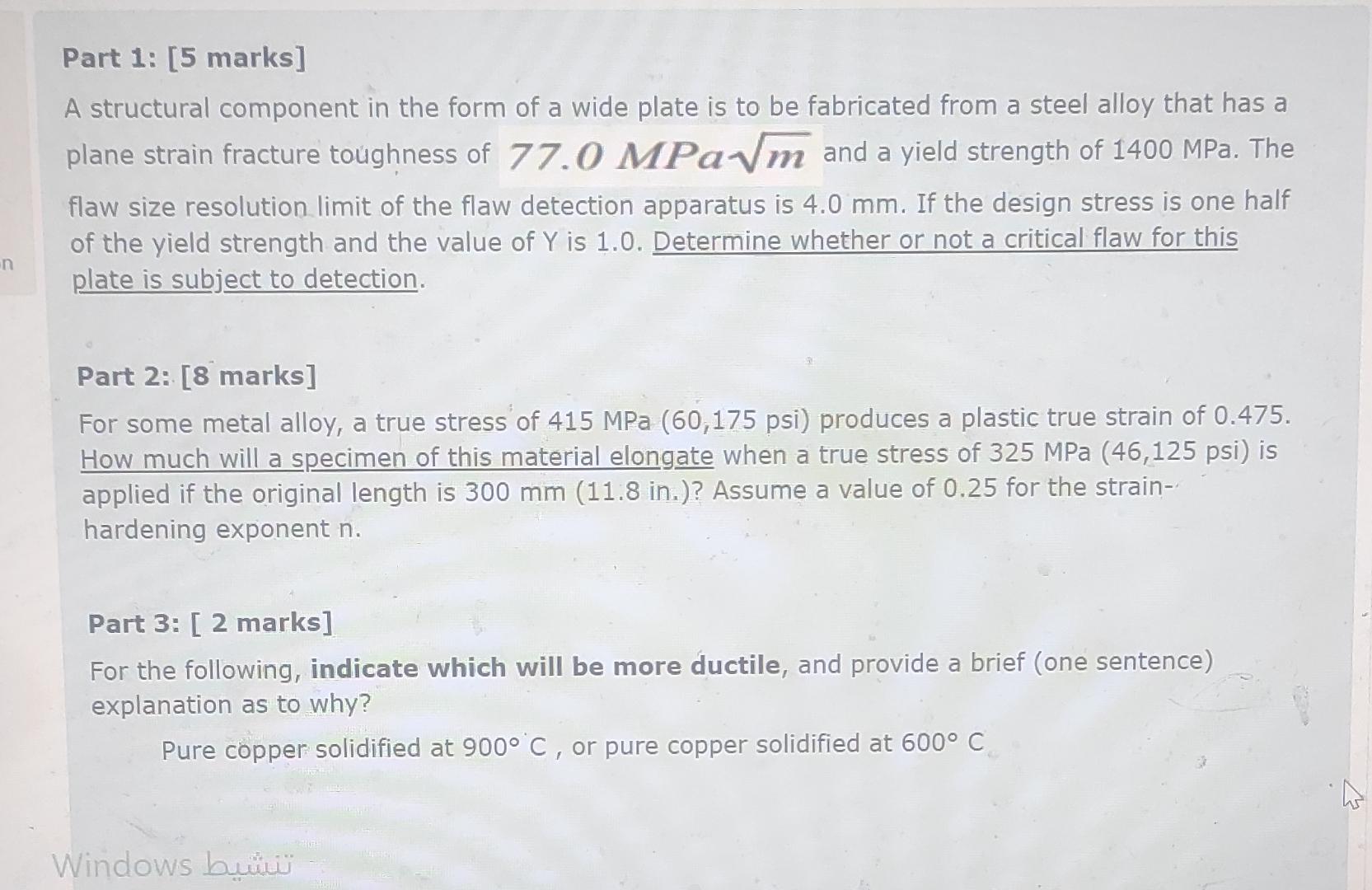 Solved Part 1: [5 marks]\\nA structural component in the | Chegg.com