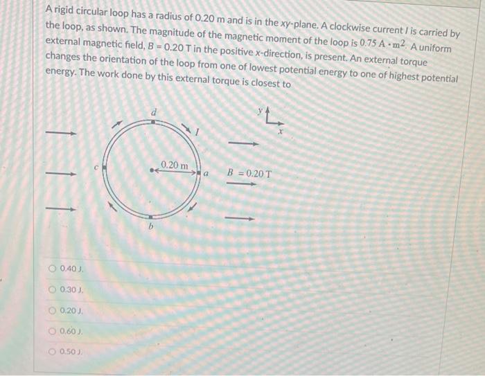 Solved A rigid circular loop has a radius of 0.20 m and is | Chegg.com