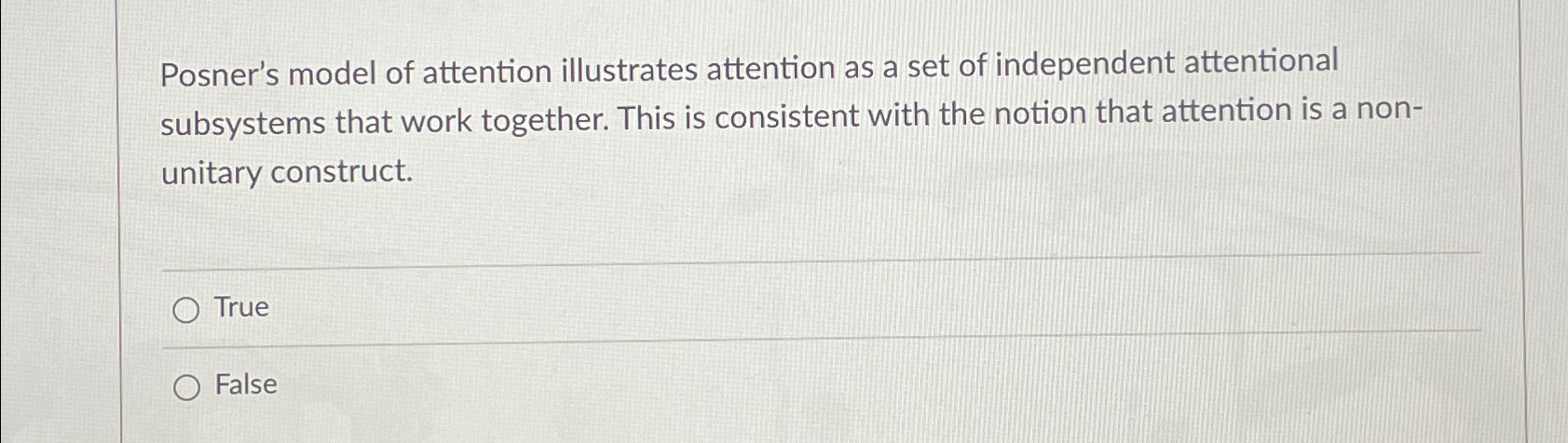 Solved Posner's model of attention illustrates attention as | Chegg.com