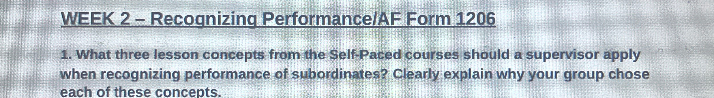 Solved WEEK 2 - ﻿Recognizing Performance/AF Form 1206What | Chegg.com