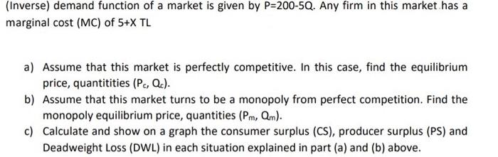 Solved (Inverse) demand function of a market is given by | Chegg.com