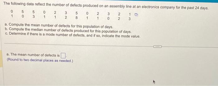Solved The following data reflect the number of defects | Chegg.com