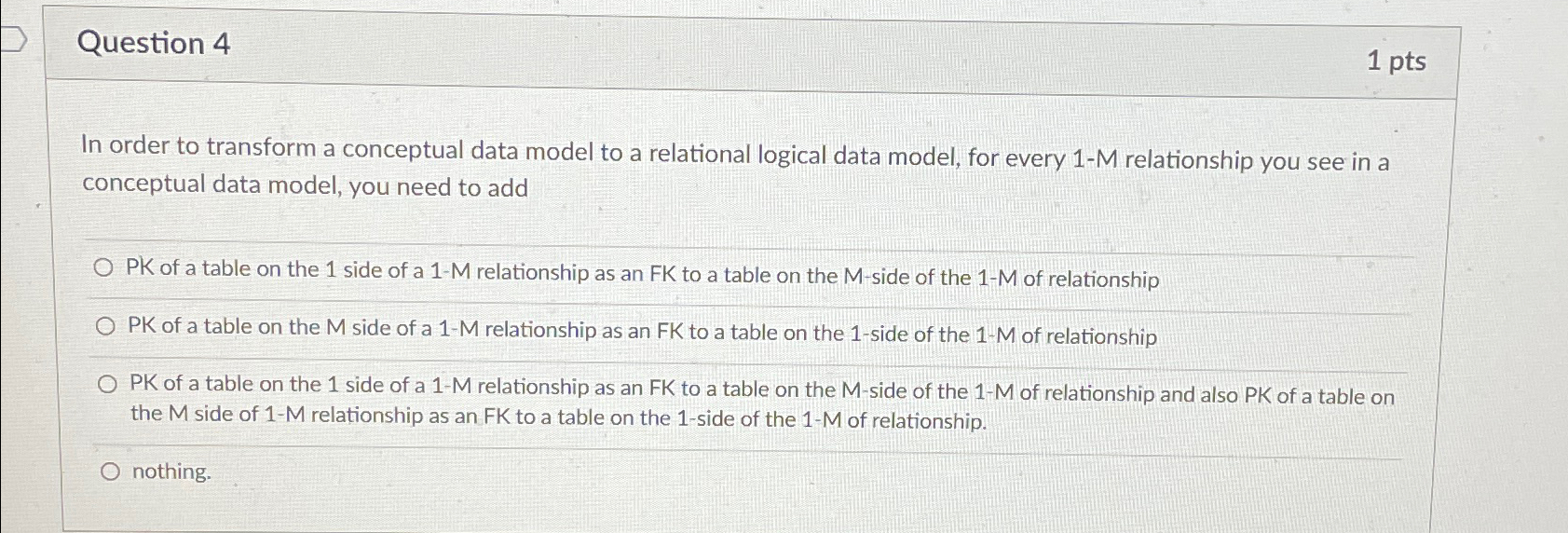 Solved Question 4In order to transform a conceptual data | Chegg.com