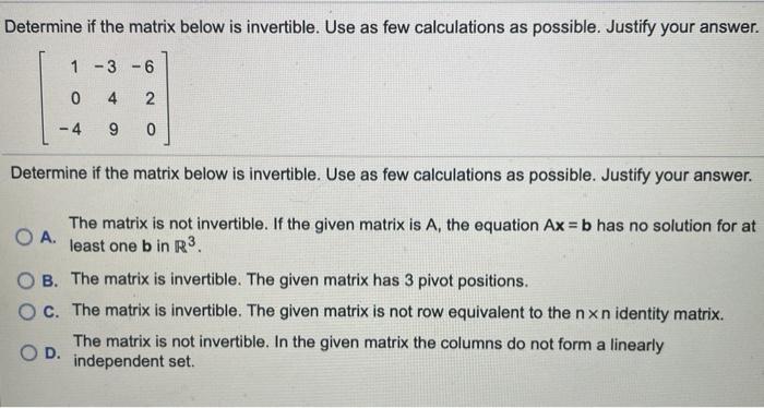 Solved Determine if the matrix below is invertible. Use as | Chegg.com