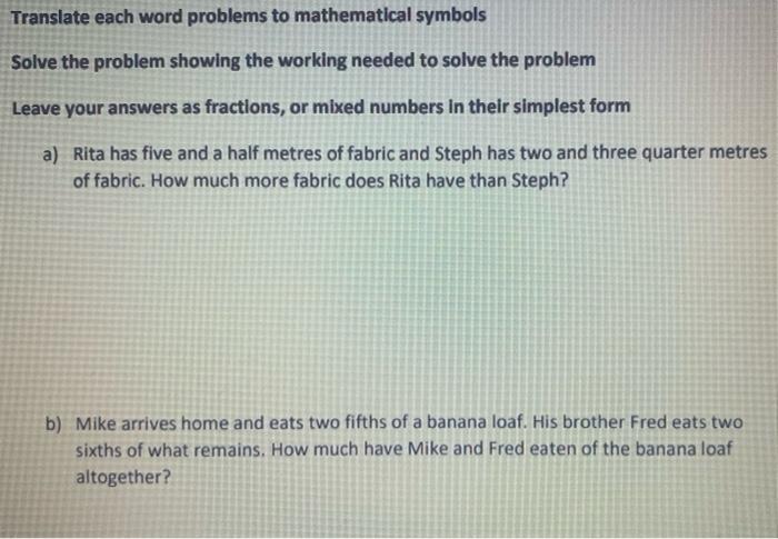 Solved Translate each word problems to mathematical symbols | Chegg.com