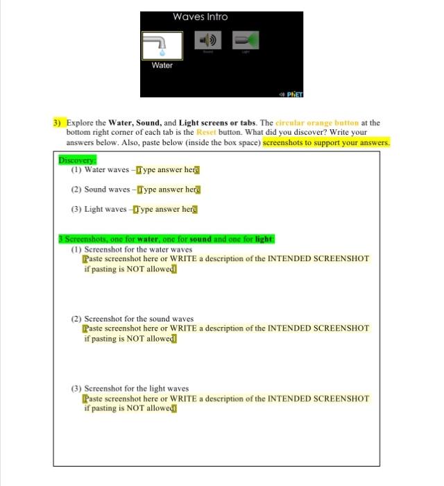 Waves Intro Water PRET 3) Explore the Water, Sound, | Chegg.com