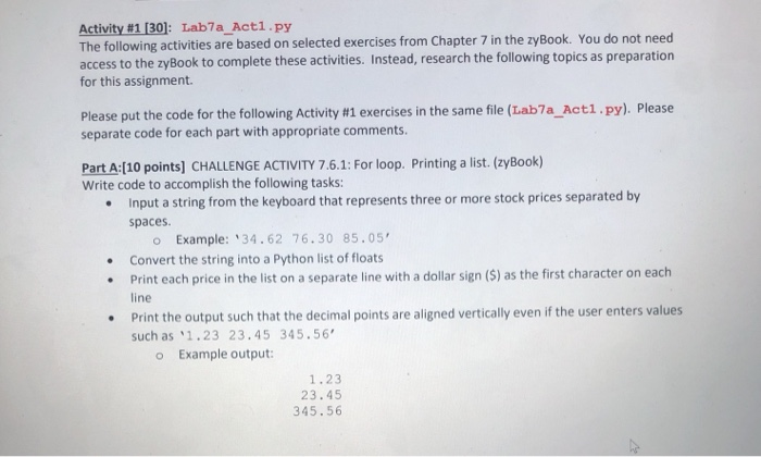 Solved Activity #1 [30]: Lab7a_Act1.py The following | Chegg.com