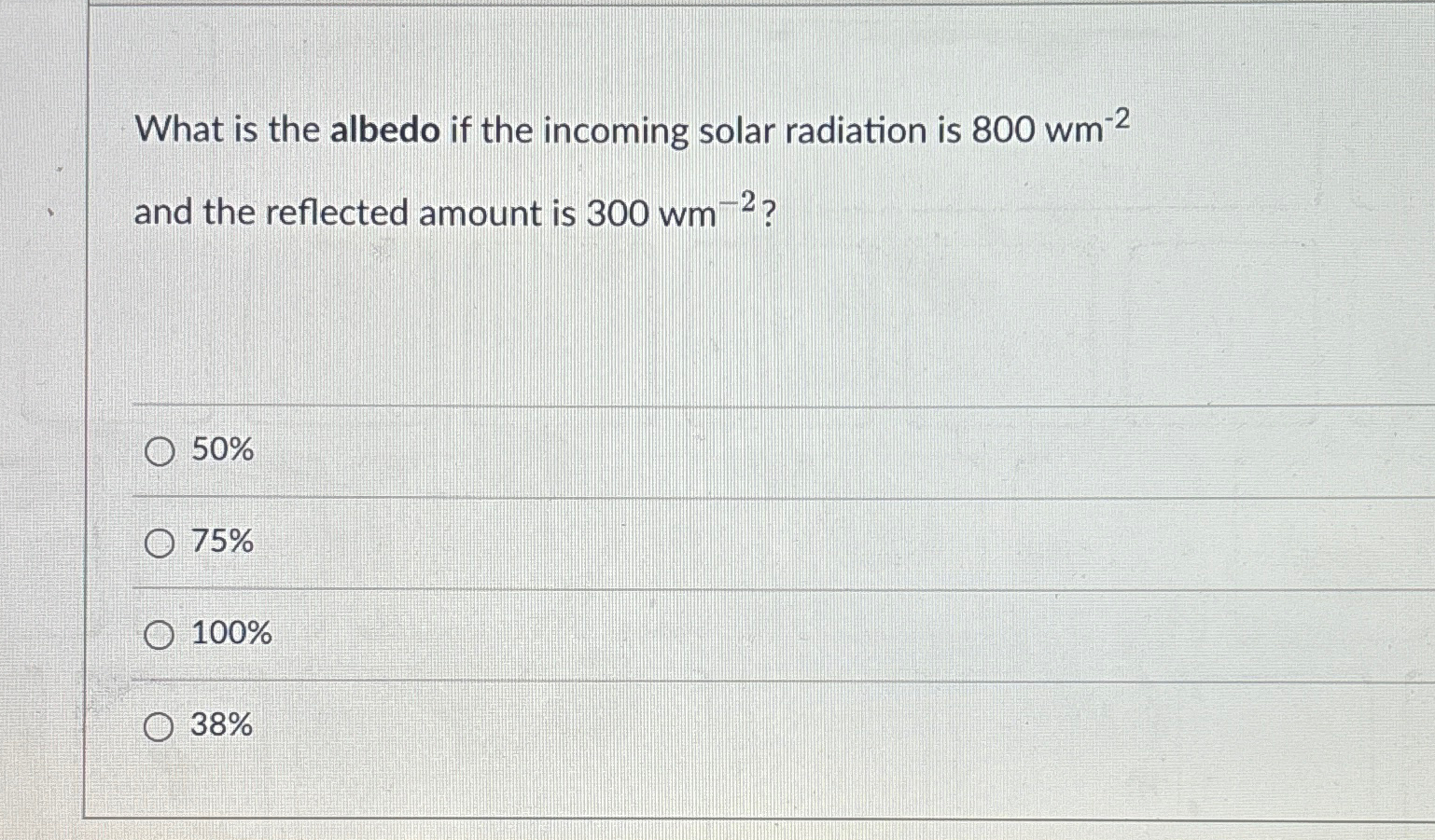 Solved What is the albedo if the incoming solar radiation is | Chegg.com