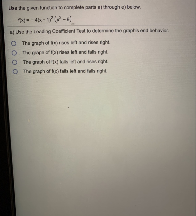 Solved Use the given function to complete parts a) through | Chegg.com