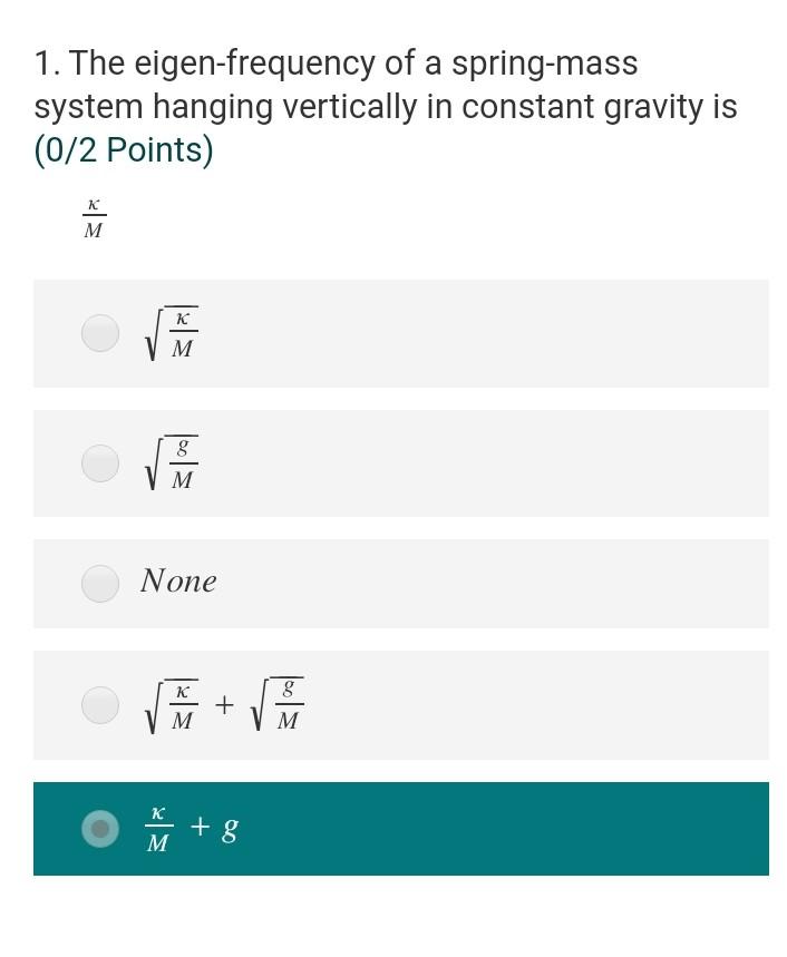 Solved 1. The eigen-frequency of a spring-mass system | Chegg.com