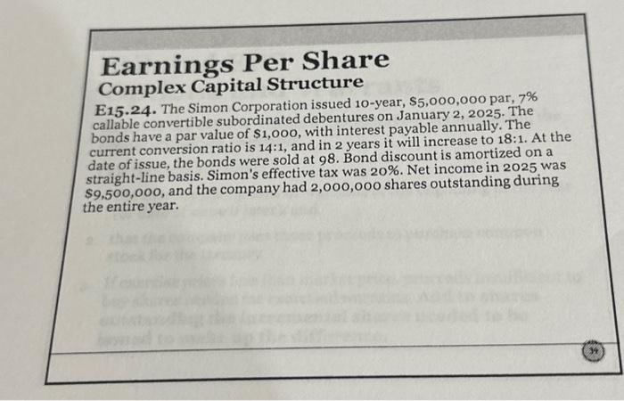 Solved Earnings Per Share Complex Capital Structure | Chegg.com