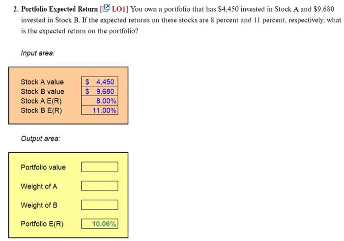 Solved 2. Portfolio Expected Return [[ㄴ LO1] You own a | Chegg.com