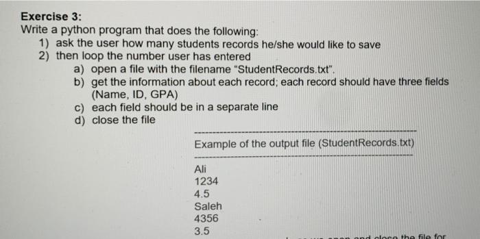 Solved Exercise 1: Write a python program that does the | Chegg.com