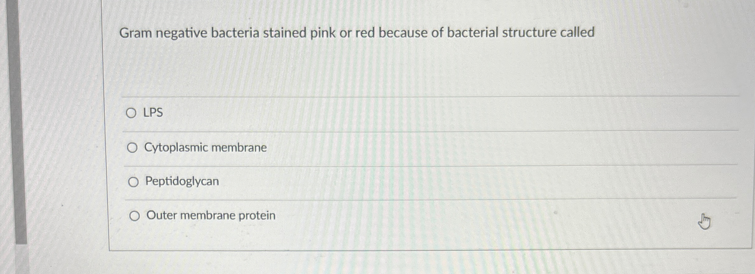 Solved Gram negative bacteria stained pink or red because of | Chegg.com