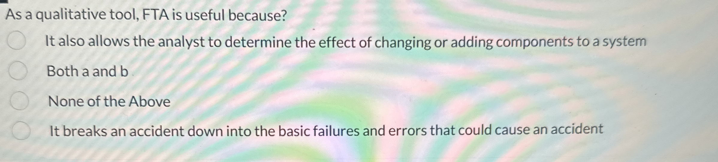 Solved As a qualitative tool, FTA is useful because?It also | Chegg.com