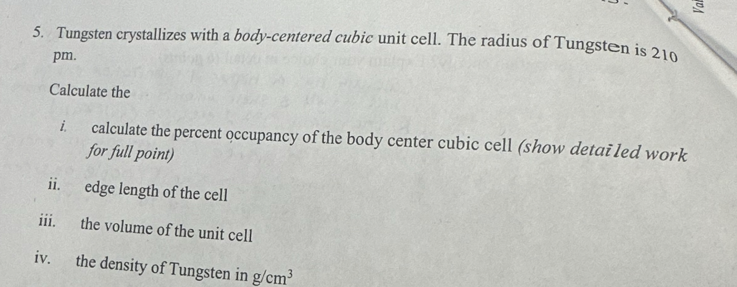 Solved Tungsten crystallizes with a body-centered cubic unit | Chegg.com