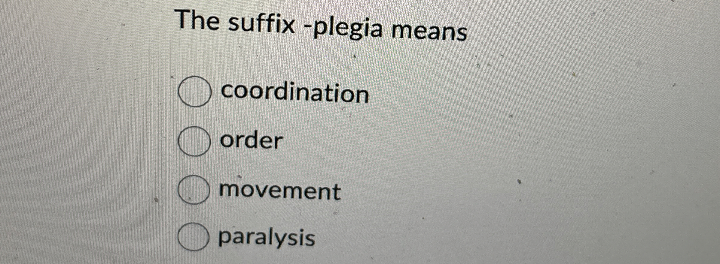 Solved The suffix -plegia | Chegg.com