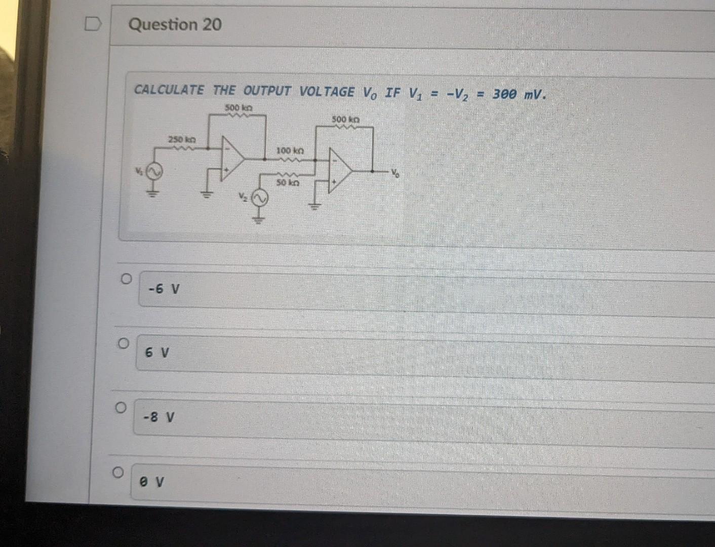 Solved CALCULATE THE OUTPUT VOLTAGE Vn IF V1=−V2=300mV. | Chegg.com