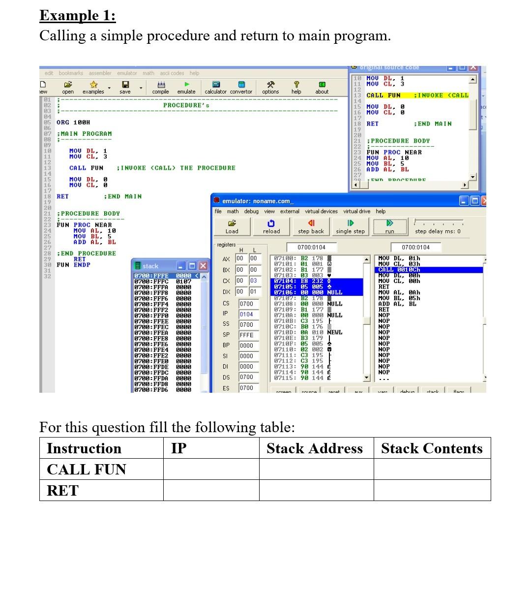 Solved Example 1: Calling a simple procedure and return to | Chegg.com