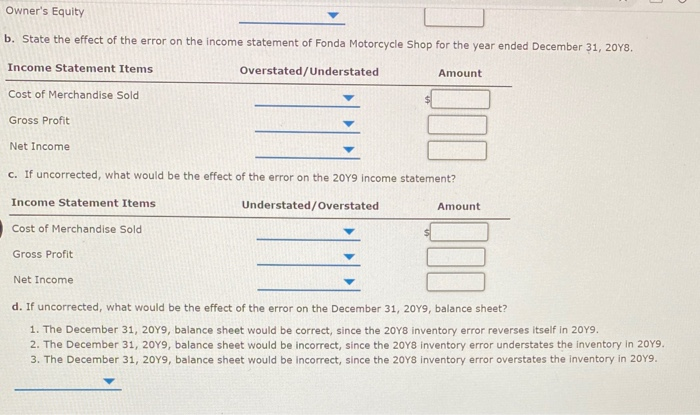 Solved Effect of Errors in Physical Inventory Fonda | Chegg.com