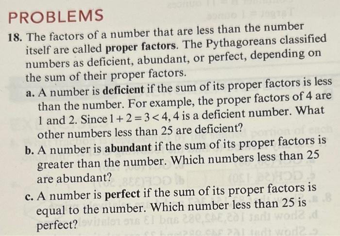 Solved PROBLEMS 18. The factors of a number that are less | Chegg.com