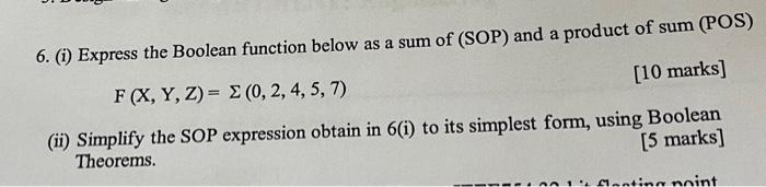Solved 6. (i) Express the Boolean function below as a sum of | Chegg.com
