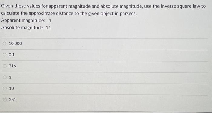 Solved Given these values for apparent magnitude and | Chegg.com