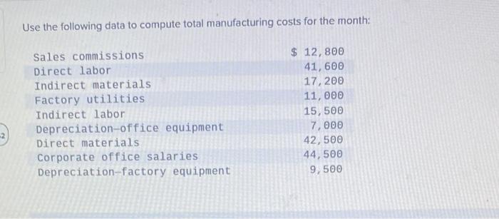 Solved Use the following data to compute total manufacturing | Chegg.com