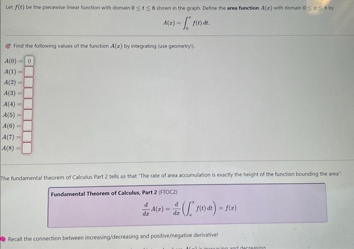 Solved An "Area function" is defined by: A(x)=∫axf(t)dt A | Chegg.com