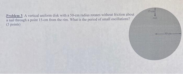 Solved Problem 3 A vertical uniform disk with a 50 -cm | Chegg.com