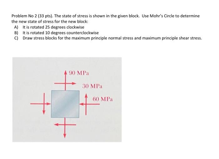 Solved Problem No 2 ( 33 pts). The state of stress is shown | Chegg.com Solved Problem No 2 ( 33 pts). The state of stress is shown | Chegg.com