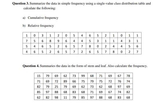 Solved Question 3. Summarize the data in simple frequency | Chegg.com