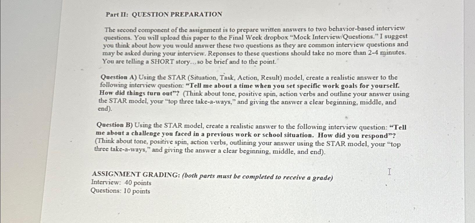 Solved Part II: QUESTION PREPARATIONThe second component of | Chegg.com