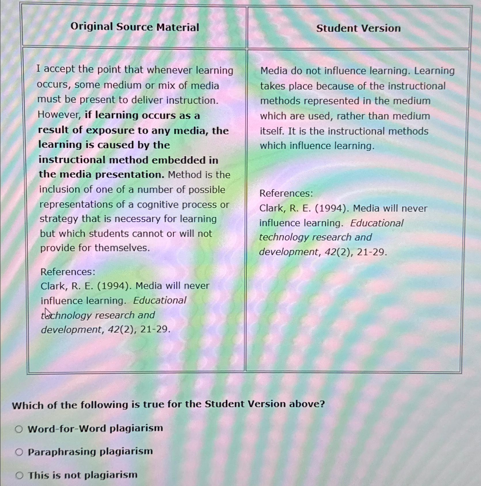 Solved \table[[Original Source Material,Student | Chegg.com