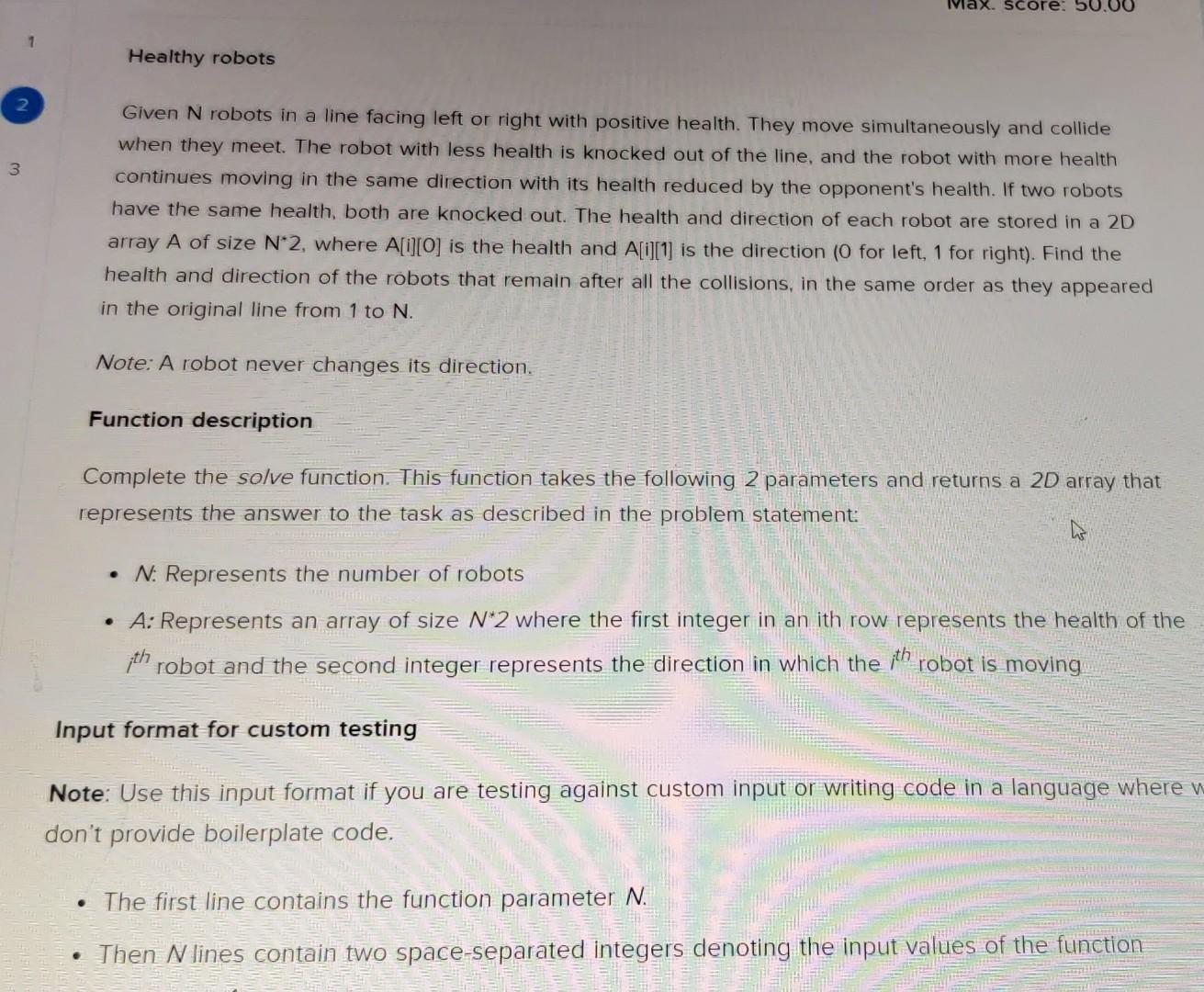 Solved Healthy robots Max. score: 50.00 Given N robots in a | Chegg.com