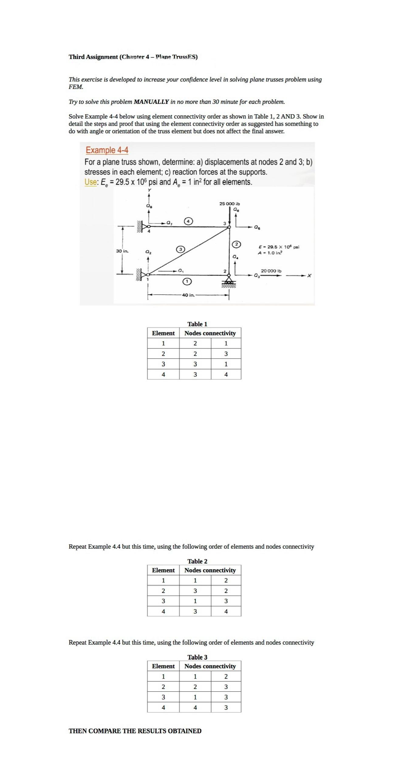 Solved Solve Example 4-4 ﻿below using element connectivity | Chegg.com