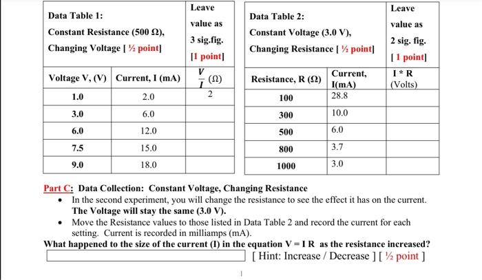 Solved Part C: Data Collection: Constant Voltage, Changing | Chegg.com