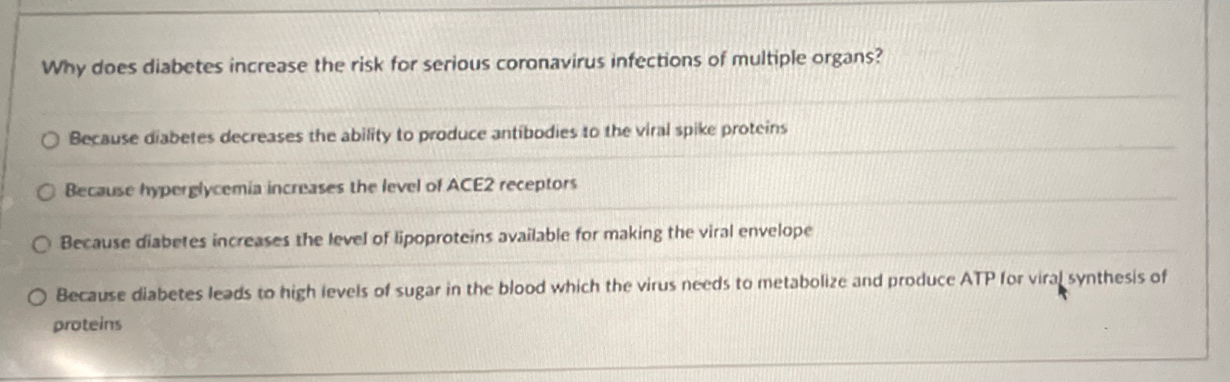 Solved Why does diabetes increase the risk for serious | Chegg.com