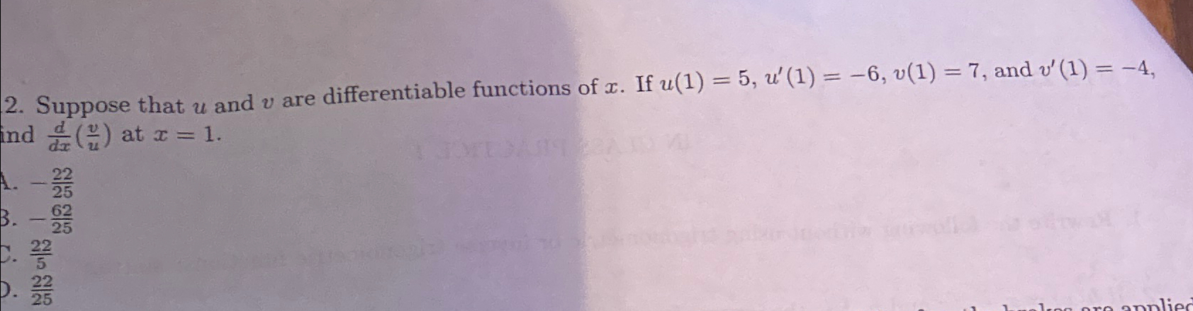Solved Suppose that u ﻿and v ﻿are differentiable functions | Chegg.com