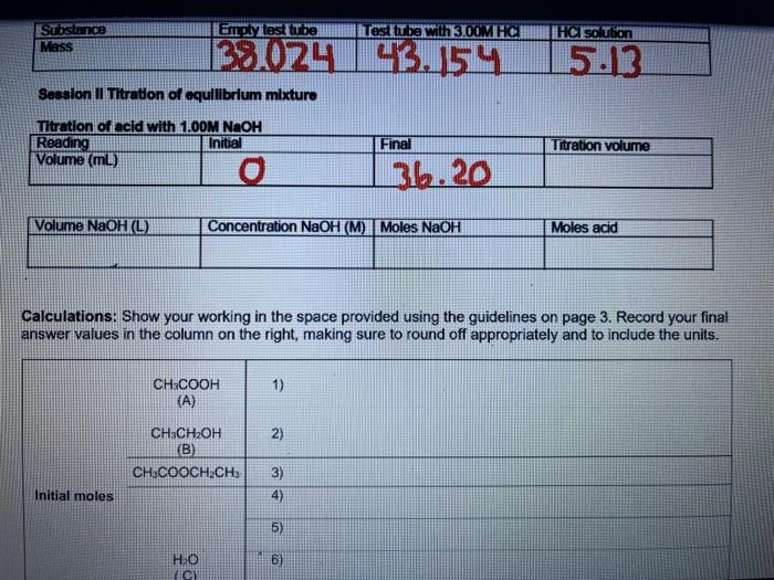 Session II Titration of equillibrium mixture | Chegg.com