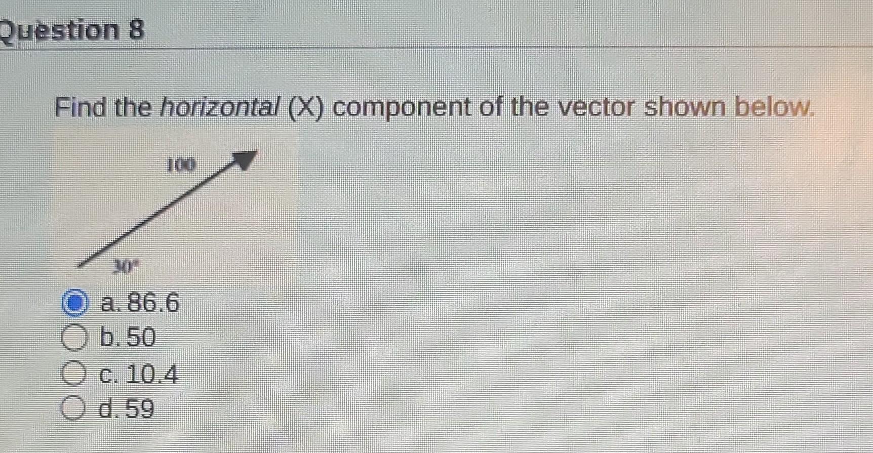 Solved Find the horizontal (X) component of the vector shown | Chegg.com