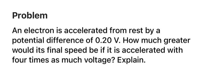 Solved Problem An electron is accelerated from rest by a | Chegg.com
