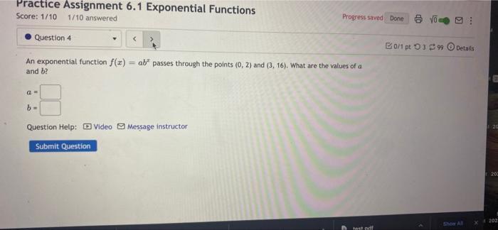 Solved Practice Assignment 6.1 Exponential Functions Score: | Chegg.com